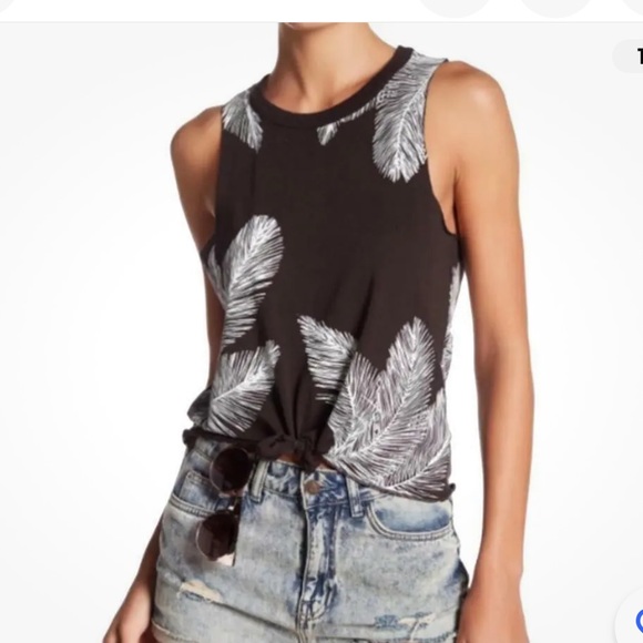 Chaser | Tops | Chaser Black Whitefeathertank Tie Front | Poshmark